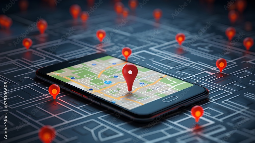 Concept of geofencing, featuring a digital map with virtual boundaries ...