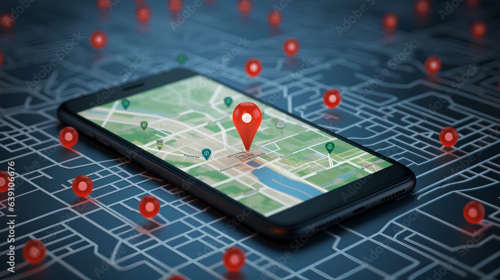 Concept of geofencing, featuring a digital map with virtual boundaries ...