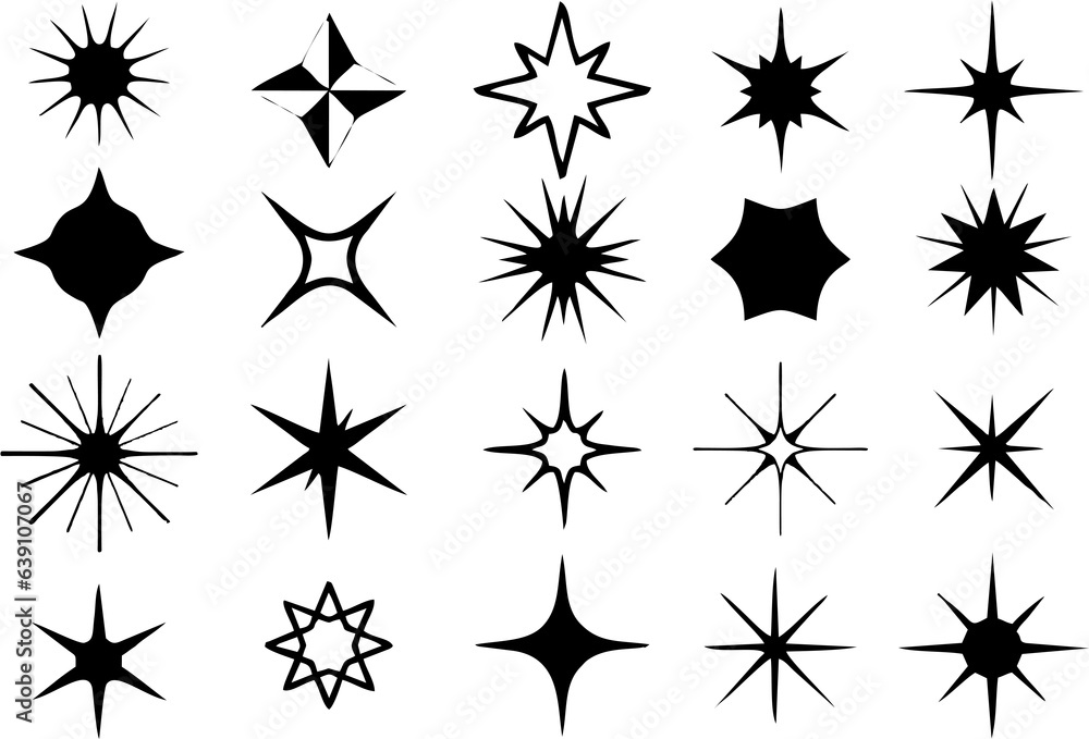 Stylish sparkle star icons. Star doodles collection. Multiple style art ...