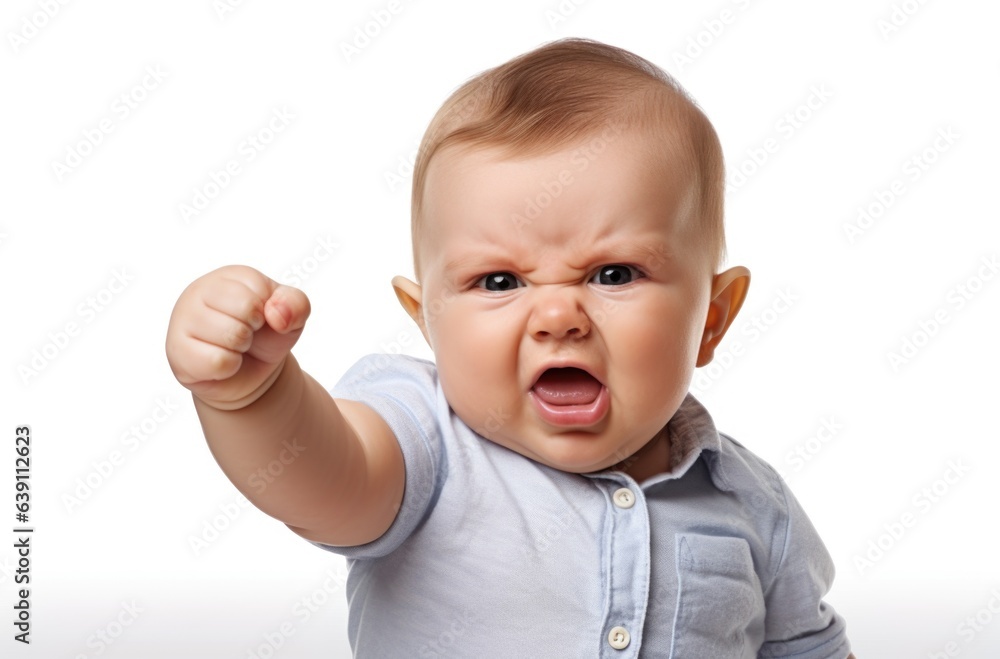 Funny newborn baby studio photo white background, with funny facial ...