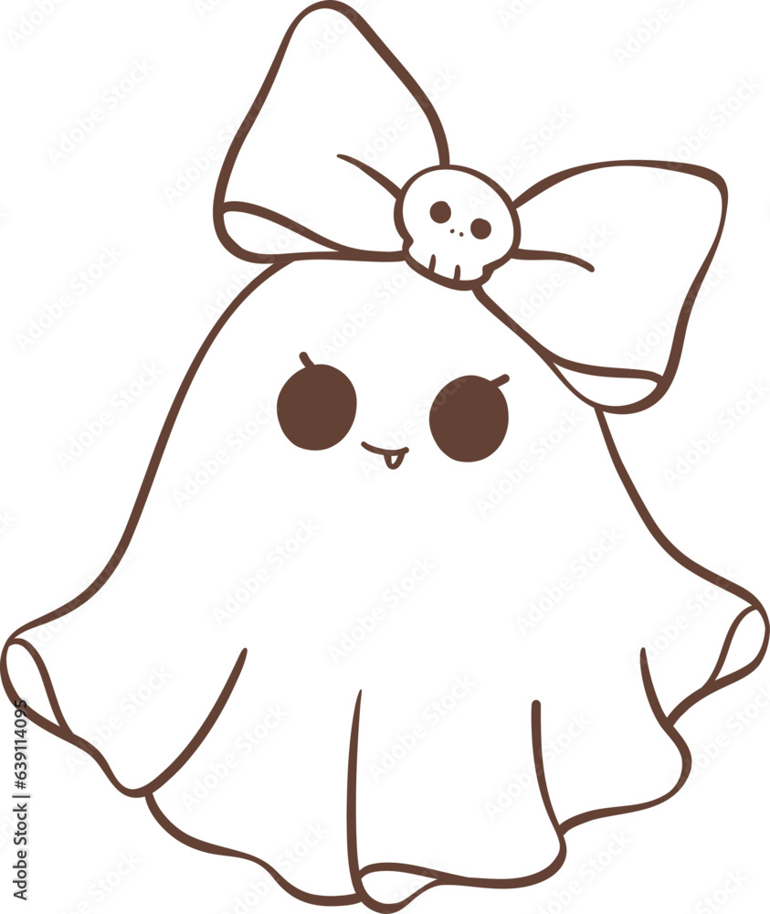 Cute ghost girl outline with bow cartoon doodle Stock Vector | Adobe Stock