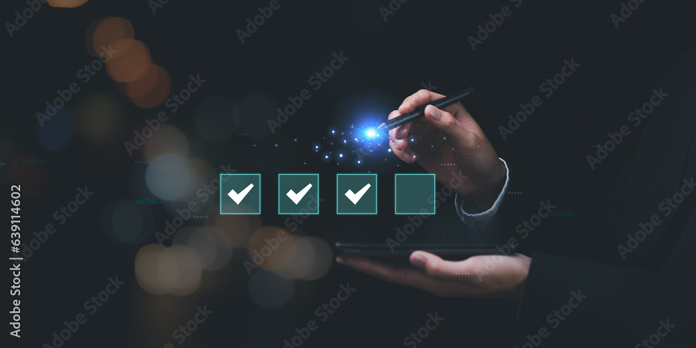 operator makes mark on survey topic ,checkbox to conduct opinion and ...
