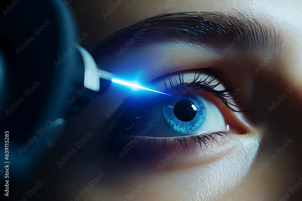 Laser vision correction. Woman's eye. Human eye. Woman eye with laser ...