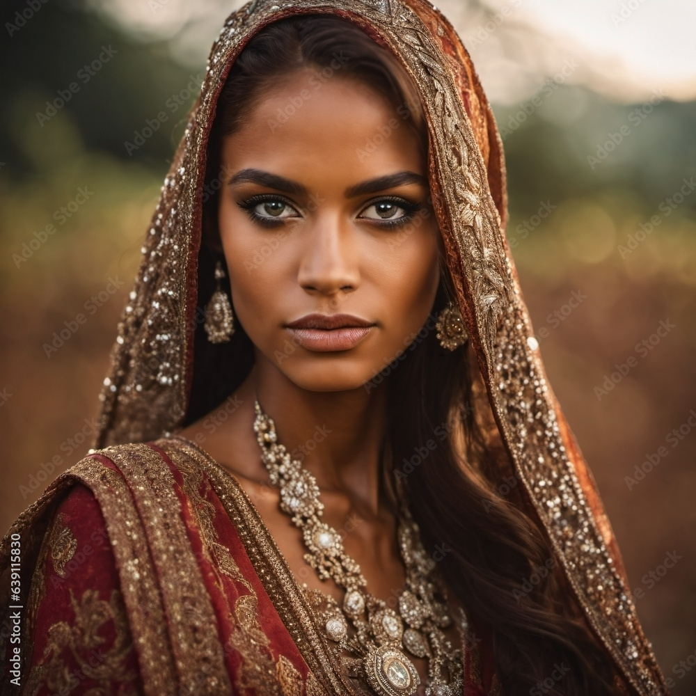 beautiful Indian woman, adorned in traditional attire, exudes natural ...