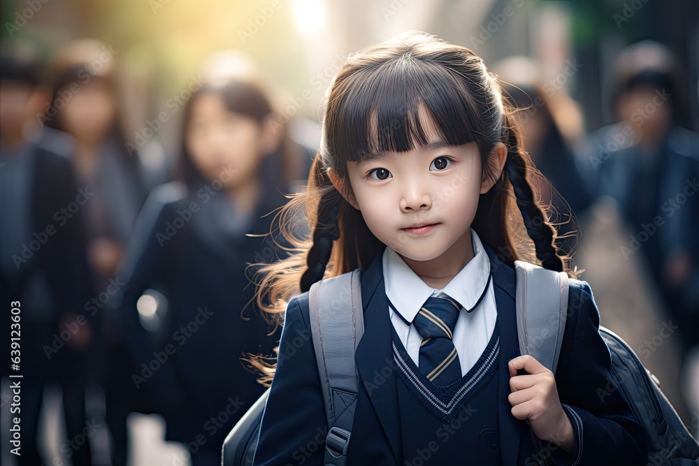 cute 8 year old chinese girl on a school campus (Generative AI) Stock ...