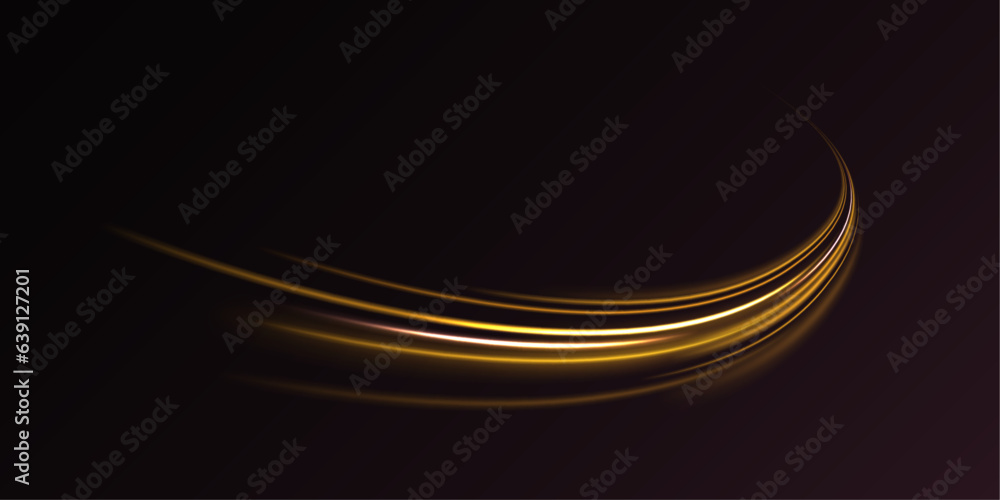 Gold light spiral effect. Glittering wavy trail. Golden glowing shiny ...
