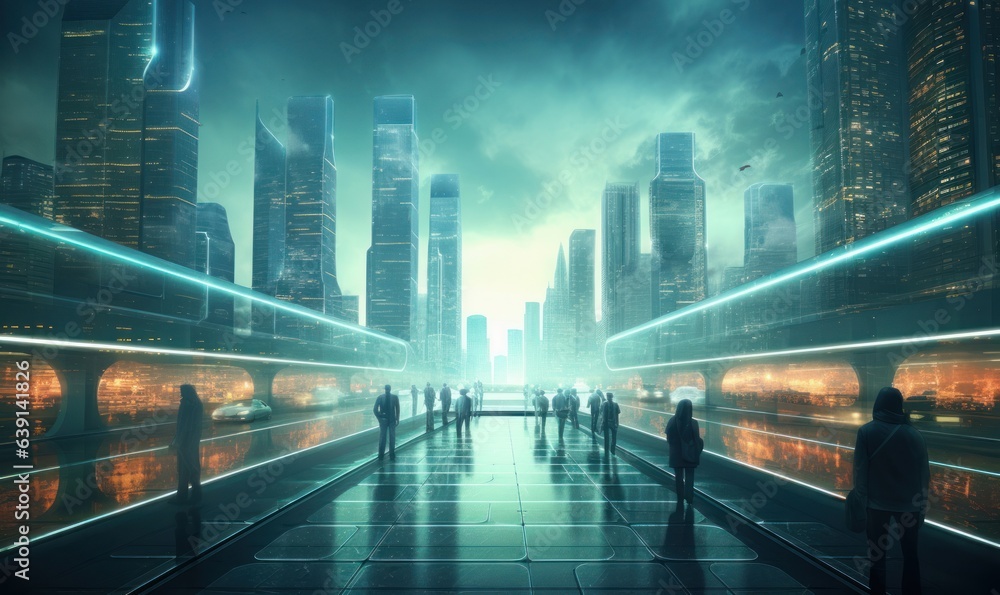 Futuristic city-centered hyper loops gateway, AI machine learning ...