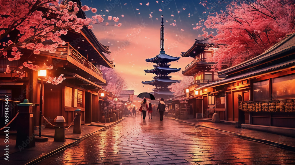 Art inspired by the scenery of historical buildings in Kyoto, Japan.2 ...