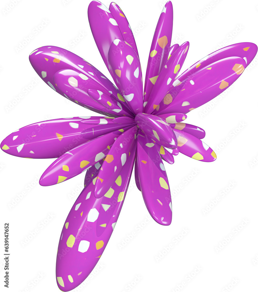 3D abstract pink terrazzo plastic chrome flower in a playful style with ...