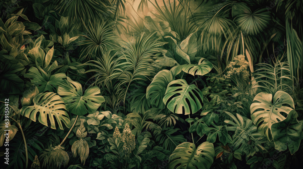 Tropical rainforest pattern texture with monstera leaves Stock ...