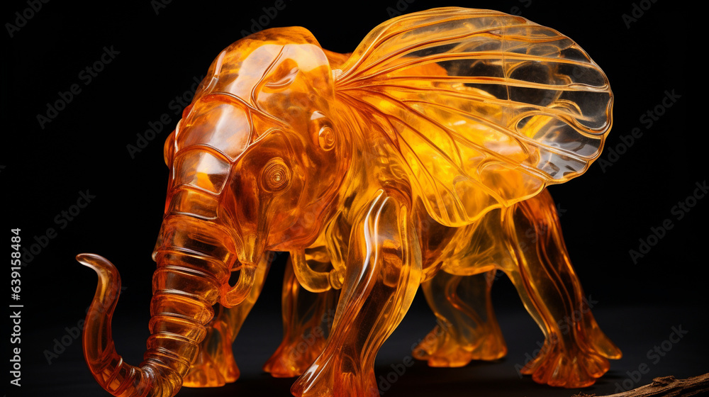 A mesmerizing image of an amber sculpture depicting a prehistoric ...