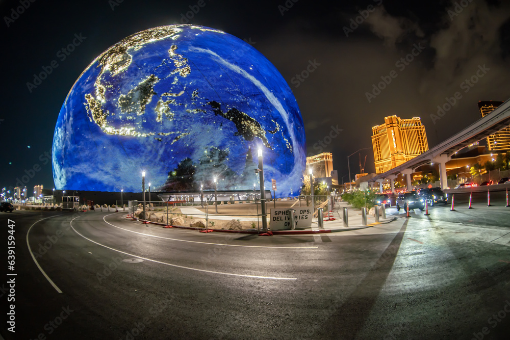 Las Vegas, Nevada, the USA, 25 August 2023: MSG Sphere is light up in ...