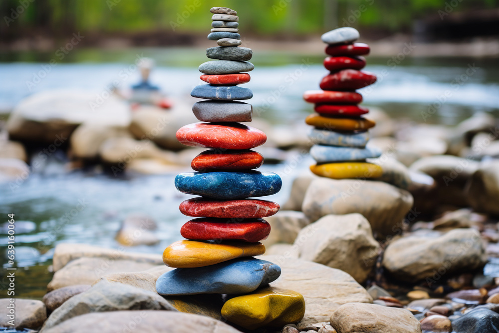 balance stack of zen stones on beach during an emotional and peaceful ...