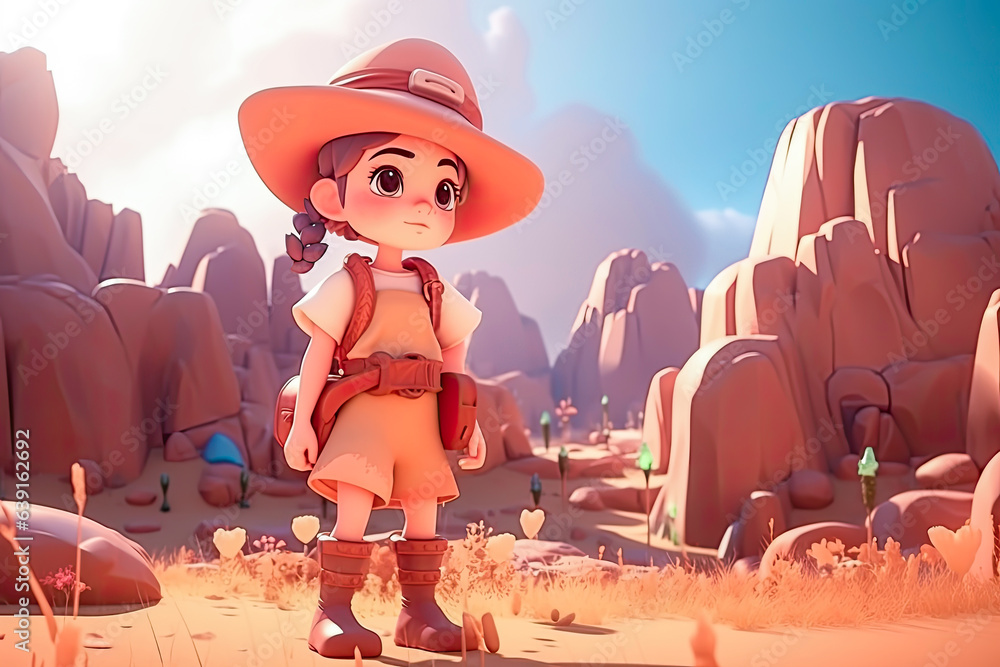 Female online Fantasy game character in an open world background ...