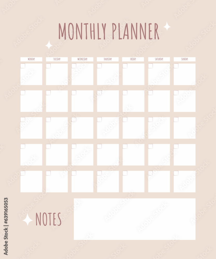 Monthly planner template. Printable timetable, calendar for school ...