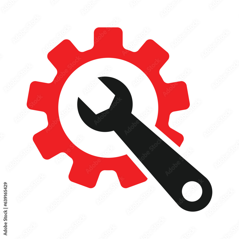 Wrench And Gear Cogwheel Tool Icon Vector In Flat Style, Maintenance ...