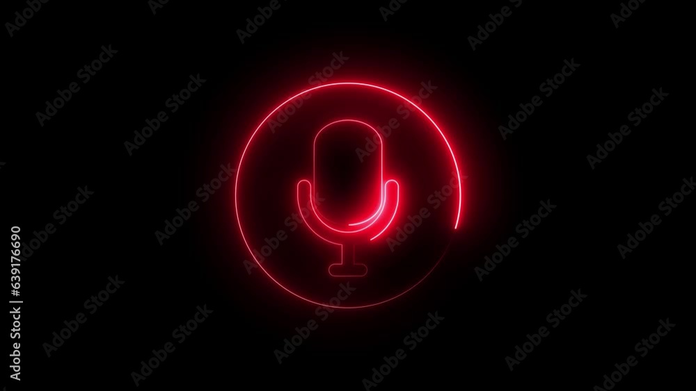 Voice recording podcast mic microphone button icon animation. neon line ...