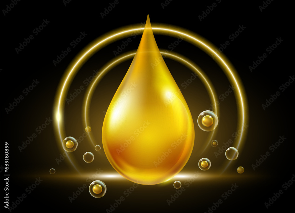 Serum oil drop essence for cosmetic products Golden yellow oil droplets ...