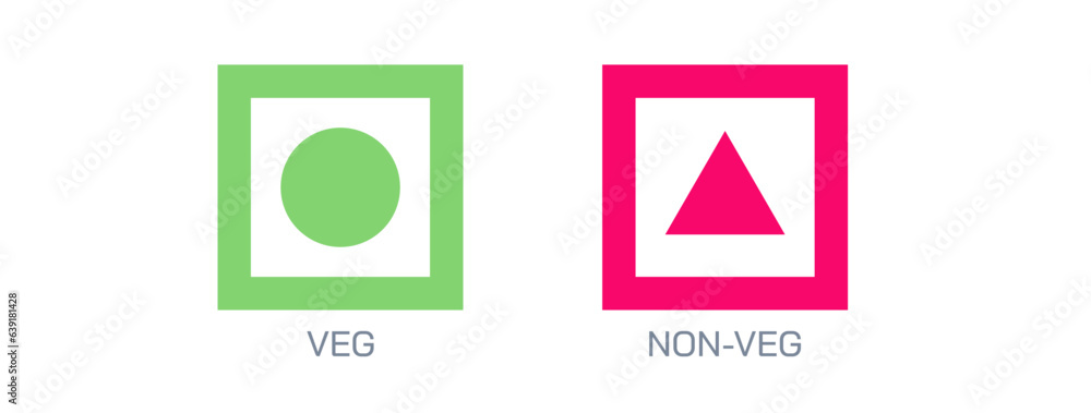 Vegetarian symbols and non vegetarian symbol. The green dot indentifies ...