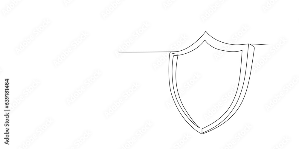 Continuous single line drawing of shield. One line protect linear ...