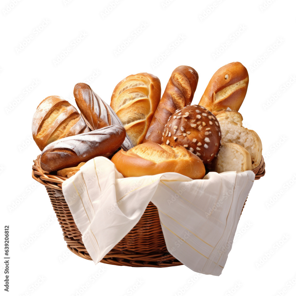various kinds of bread in basket isolated. bread in basket PNG. bread ...