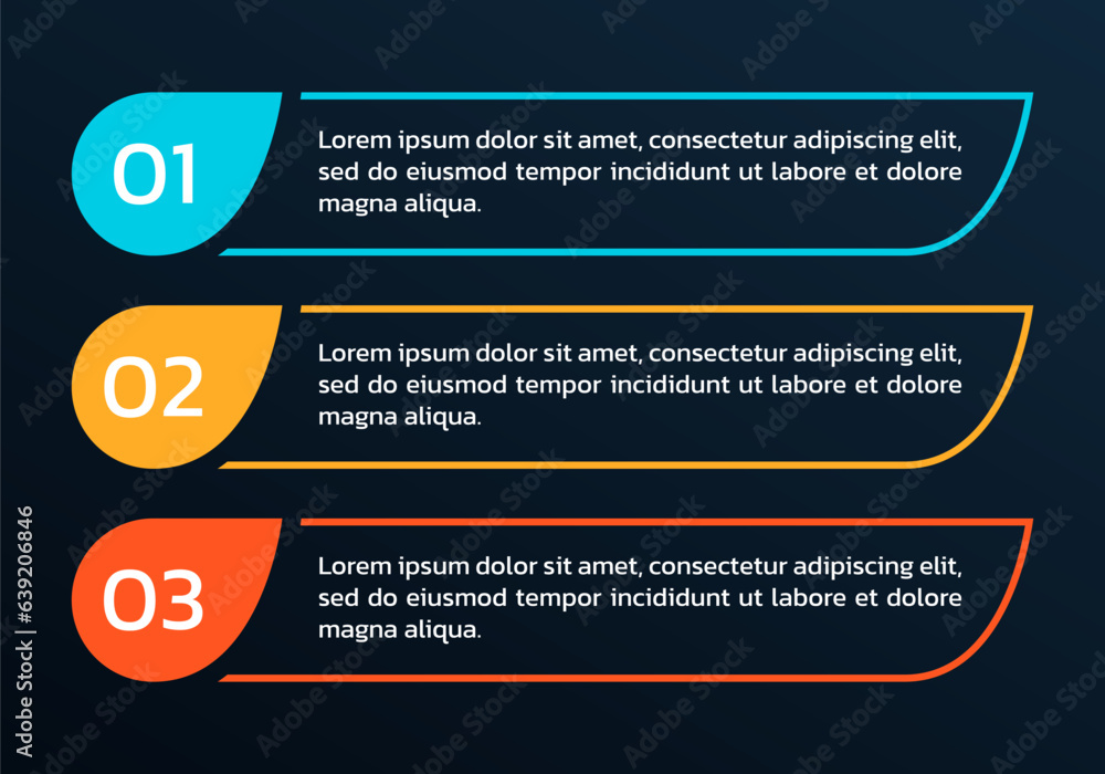 3 step list diagram. Info graphic template. Business process ...