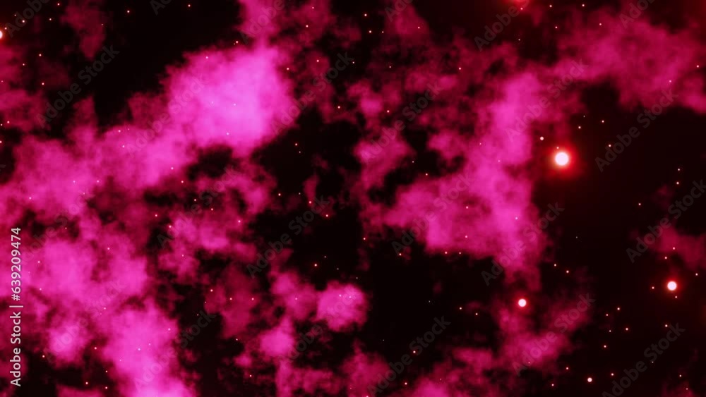 Outer space background. Flight through bright pink glowing gas clouds ...