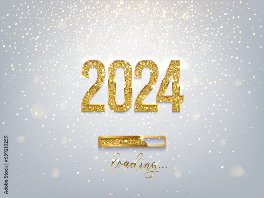 New Year golden loading bar vector illustration. 2024 Year progress ...