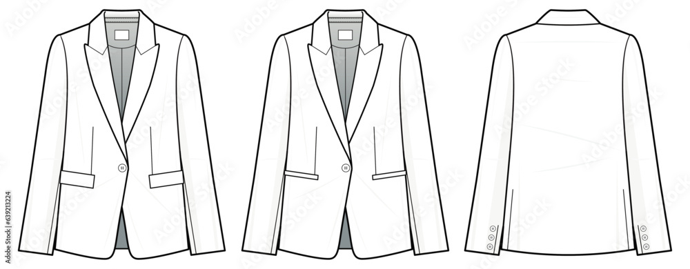 women's suit a fashion flat technical drawing template. Single Button ...