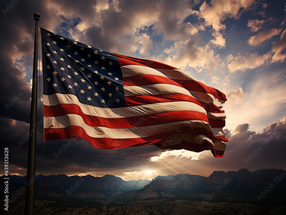 The American flag atop Mount Rushmore encompasses the iconic monument ...