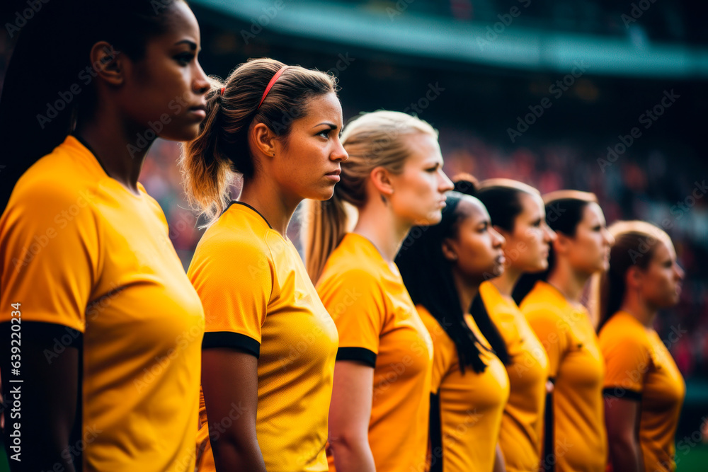 women football players lining up before a game. Created with generative ...