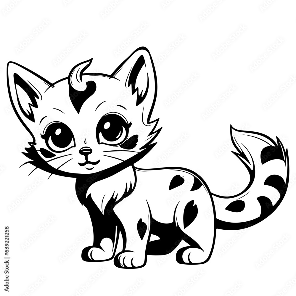 Cat Character Vector, Coloring Book Page with Cat, Coloring page ...