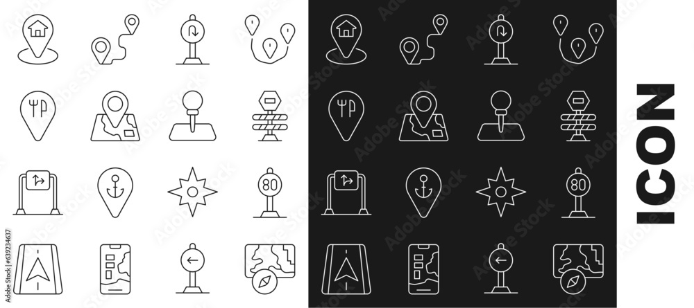Set line City map navigation, Speed limit traffic, Road barrier, Turn ... Set line City map navigation, Speed limit traffic, Road barrier, Turn ...