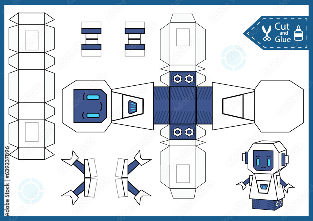 Craft game cut and glue paper 3d robot. Kids papercraft template ...