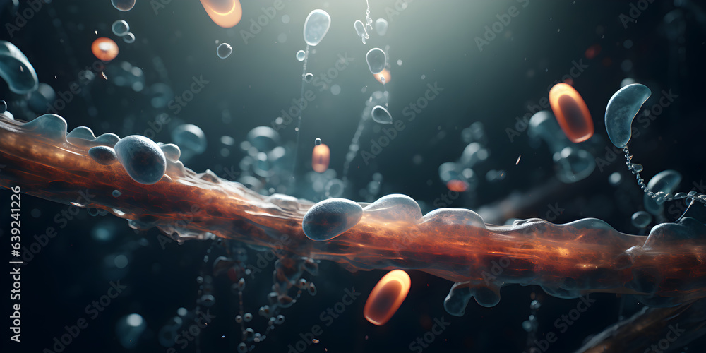 Microbes and bacteria clustered around a blood vessel, portraying a ...