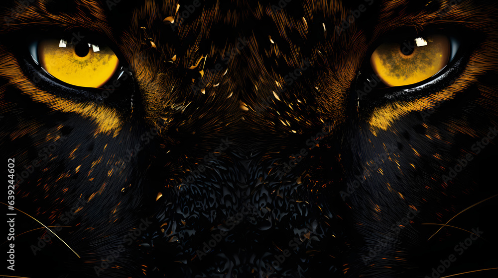 Black panther eyes background, wild cat animal face in night, vector ...