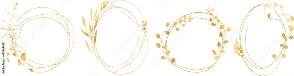 Linear vector gold monograms and floral border, Design for invitations ...