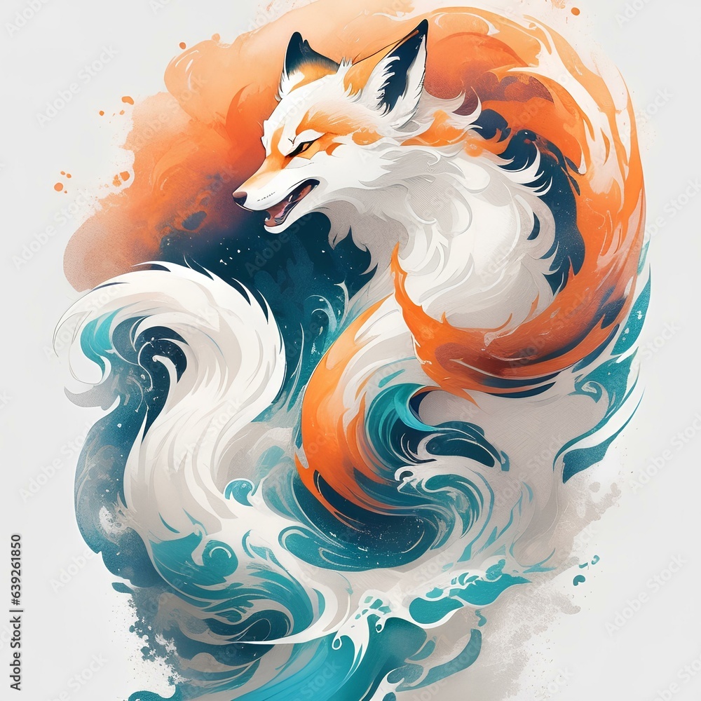kitsune tattoo design, kitsune, neo traditional tattoo style, created ...