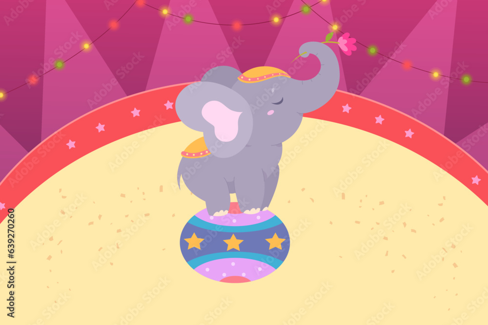 Balance performance of circus elephant vector illustration. Cartoon ...