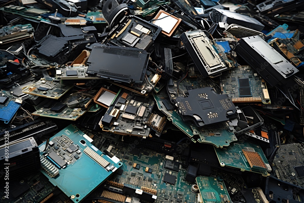 Pile of electronic waste, Motherboard computer and cpu microchips ...