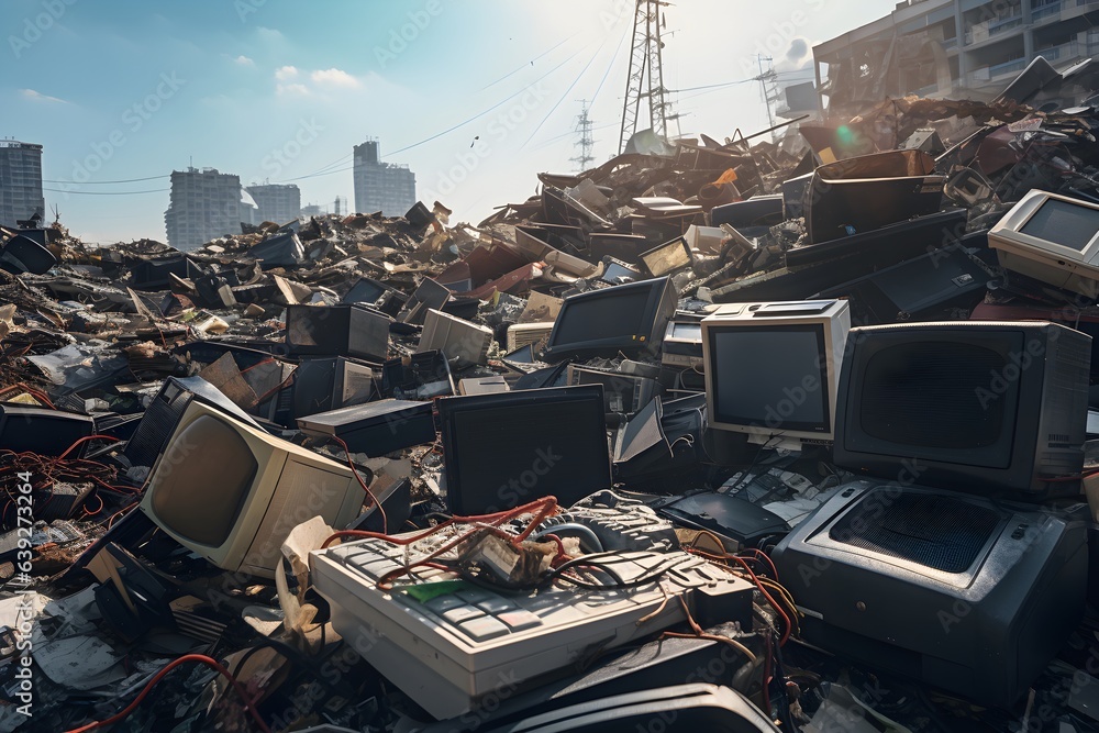 Pile of electronic waste, Motherboard computer and cpu microchips ...