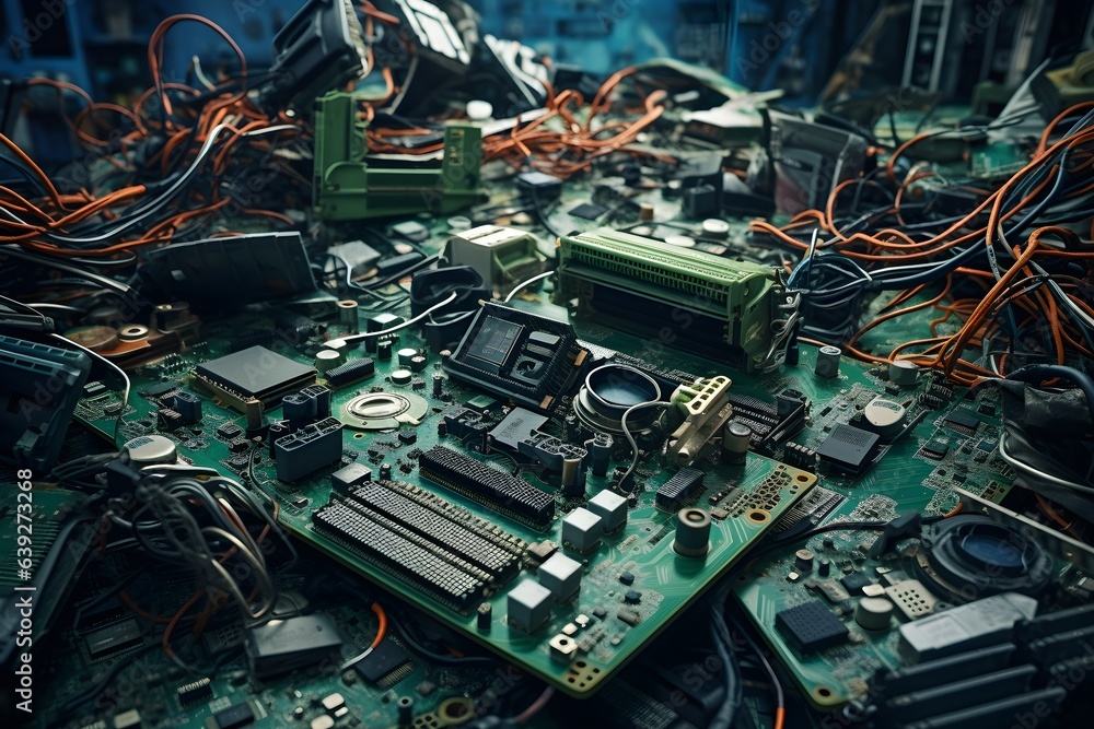 Pile of electronic waste, Motherboard computer and cpu microchips ...