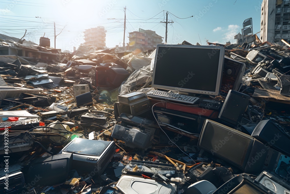 Pile of electronic waste, Motherboard computer and cpu microchips ...