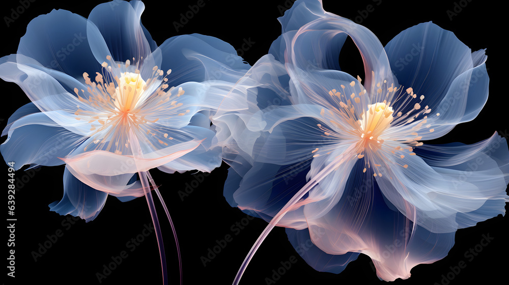 Art background with transparent x-ray flowers. Blooming flowers ...