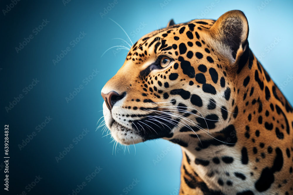 Onça pintada olhando para o lado no fundo azul claro - Papel de parede ...