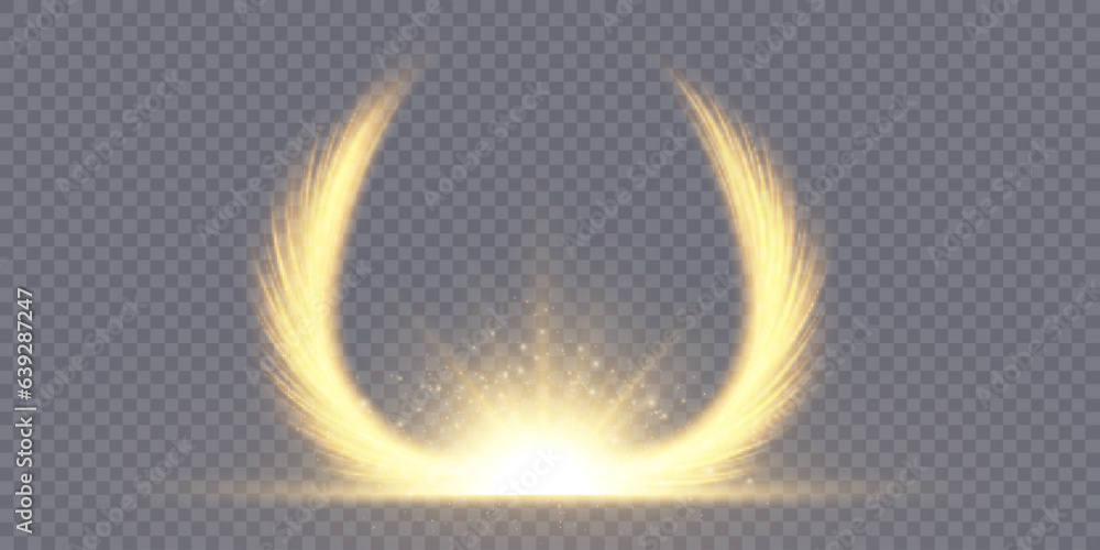 Glowing stylized angel wings on a transparent background. wings overlay ...
