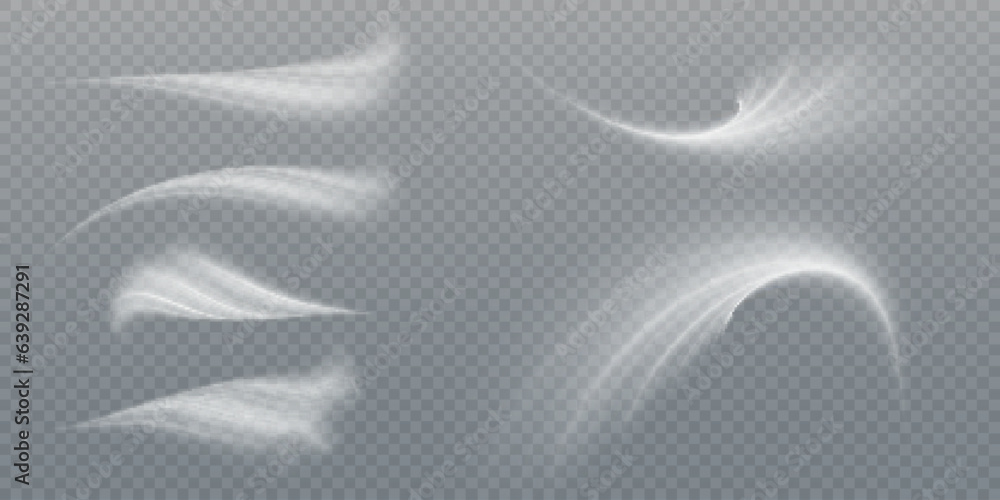 Design element to visualize the flow of air or water. Set of white ...