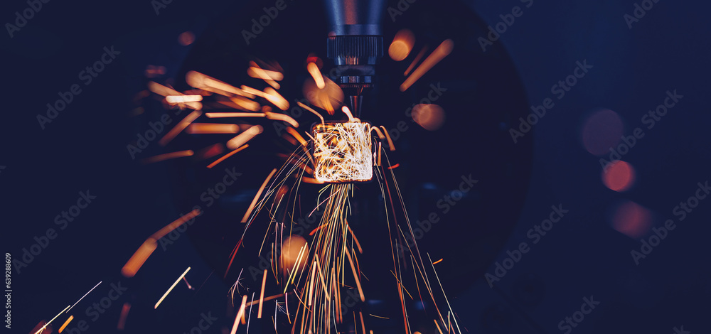 Blue color technology modern industrial background. Laser CNC cut of ...
