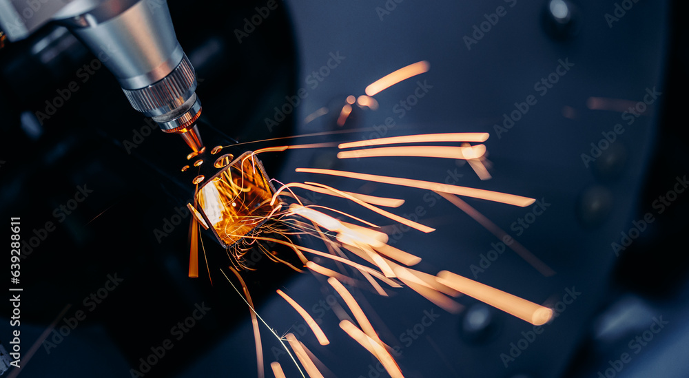 Blue color technology modern industrial background. Laser CNC cut of ...