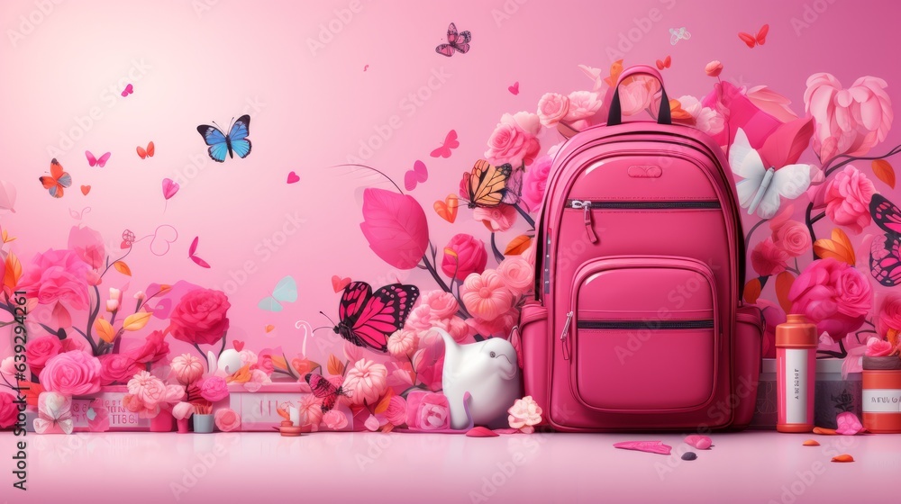 Modern cute digital banner: back to school with school subjects: pencil ...